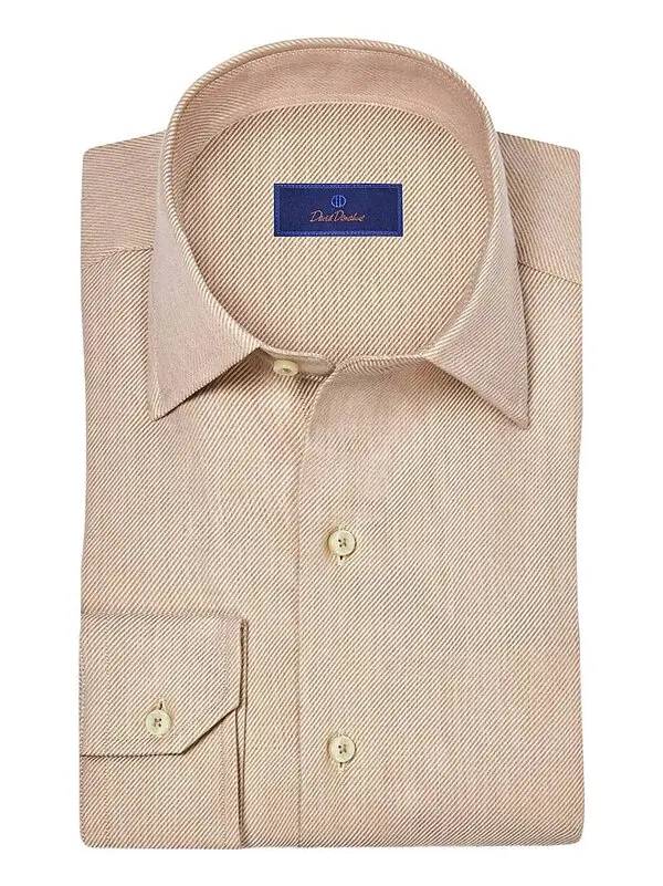 David Donahue Cashmere Blend Twill Solid Sport Shirt - Oatmeal