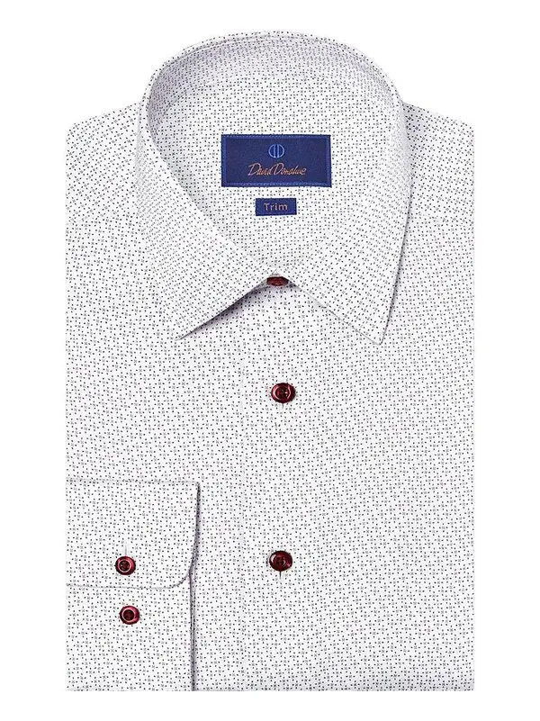 David Donahue Slim Fit Printed Dress Shirt - Blue/ Berry
