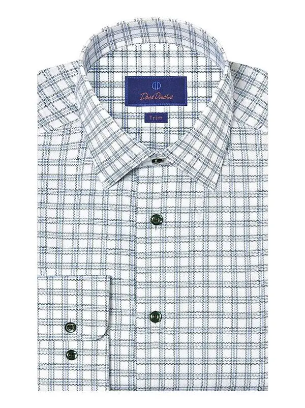David Donahue Slim Fit Printed Dress Shirt - Blue/ Green