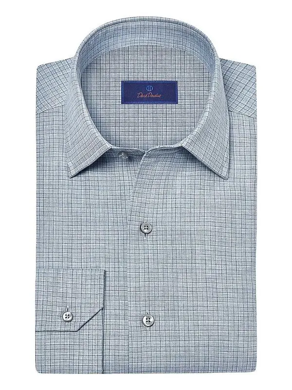 David Donahue Cashmere Blend Twill Check Sport Shirt - Sky/ Multi