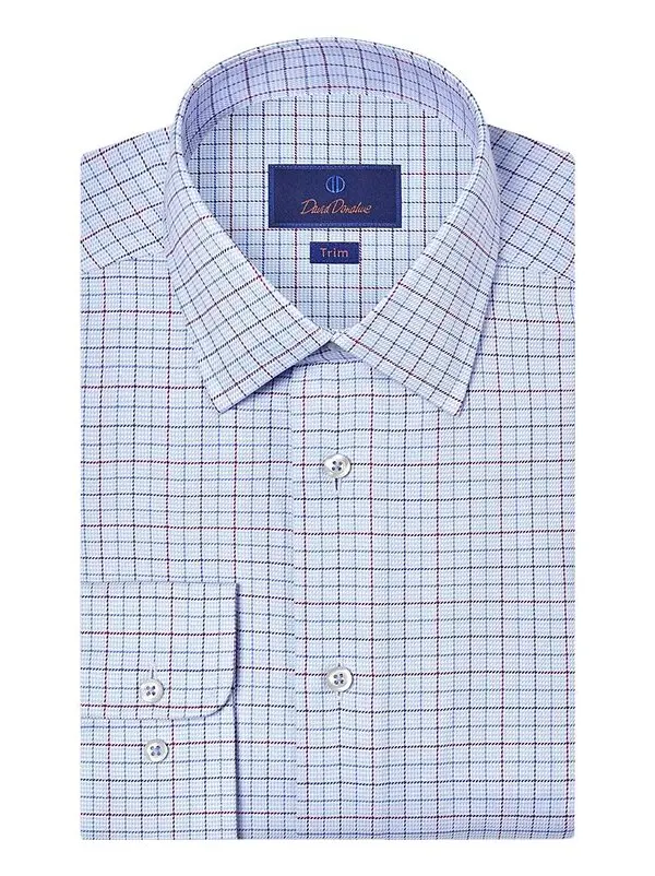 David Donahue Slim Fit Printed Twill Dress Shirt - Sky/ Merlot
