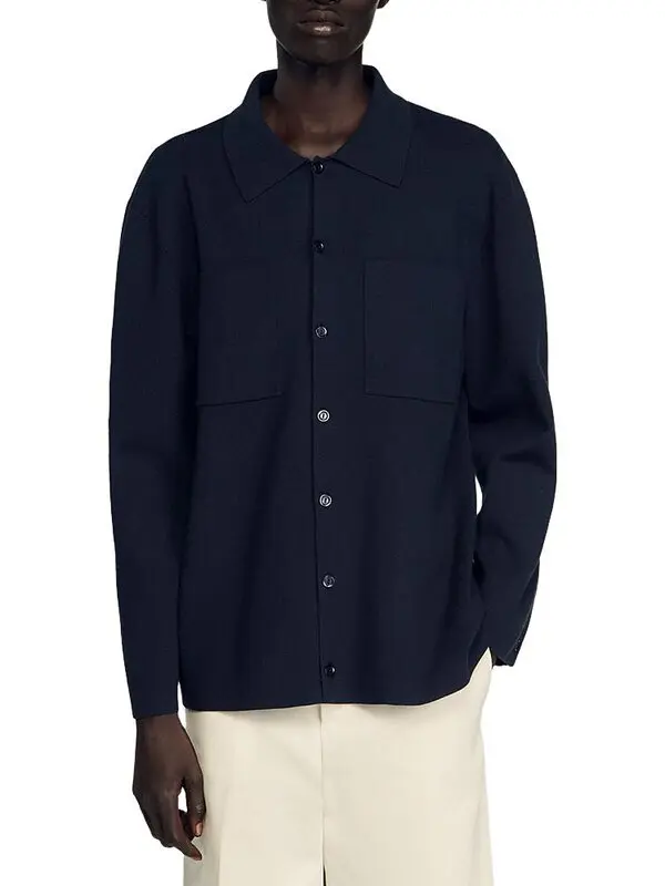 Sandro Knit Jacket - Navy Blue