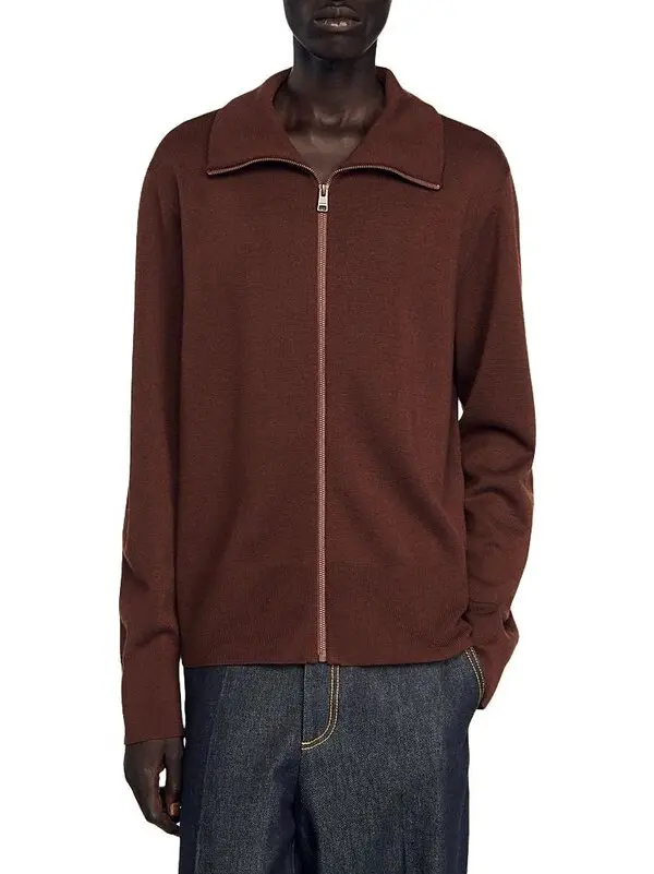 Sandro Wool Trucker Cardigan - Chocolate