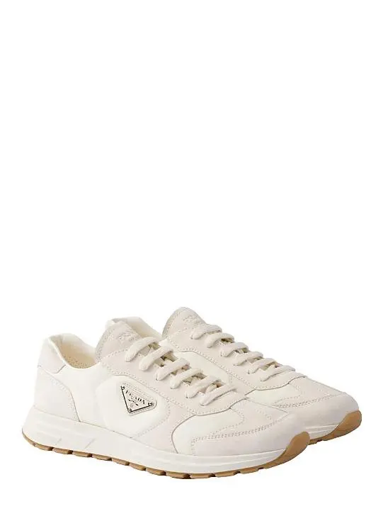 Prada Suede And Re-nylon Lace-up Sneakers - Neutral