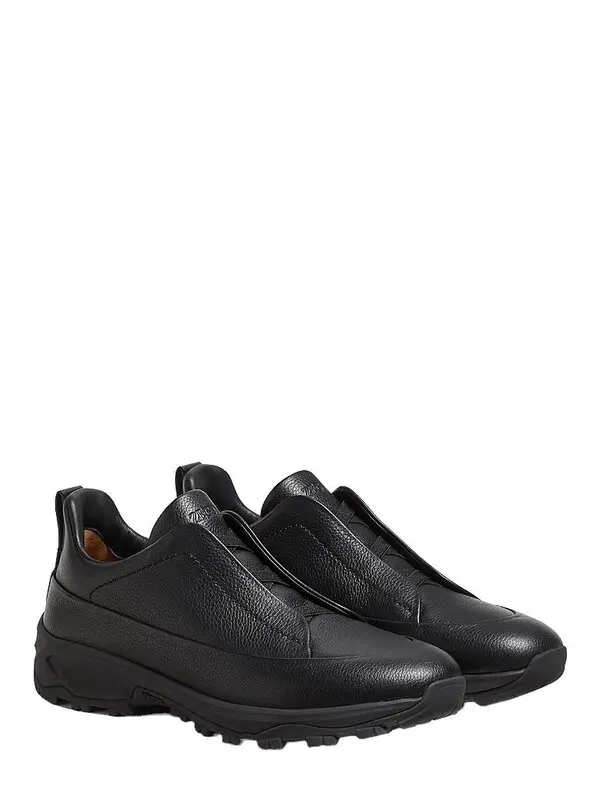 Zegna Leather Triple Stitch Monte Sneakers - Black