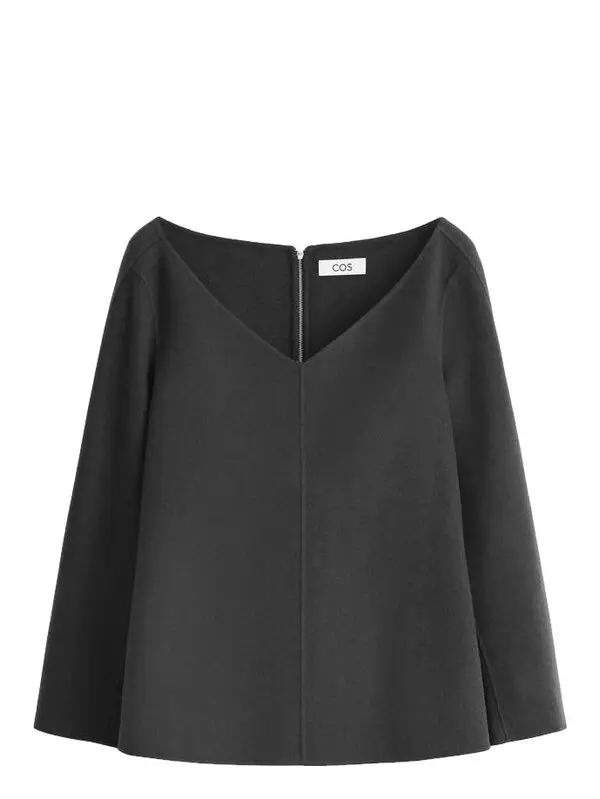 Cos Double-faced Wool V-neck Top With Back Zipper - Gray