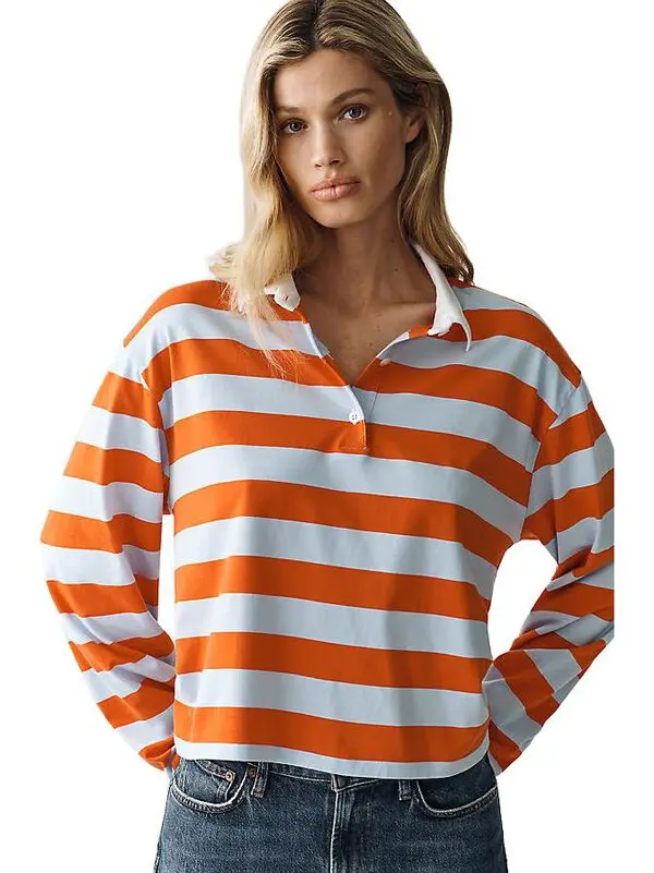 Kule Lexie Long-sleeve Polo Top - Light Blue/poppy