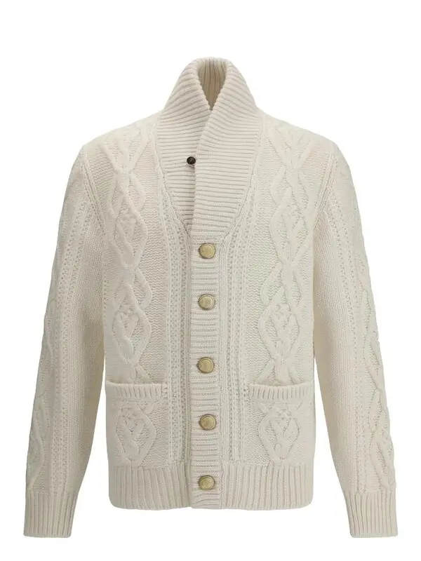 Brunello Cucinelli Braided Cashmere Cardigan - White