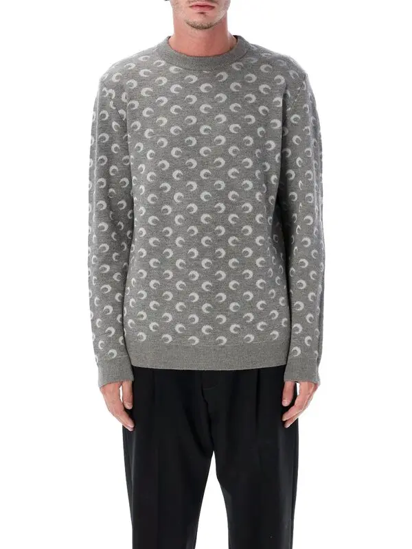 MARINE SERRE Moon Jacquard Crewneck Sweater - Misty Grey
