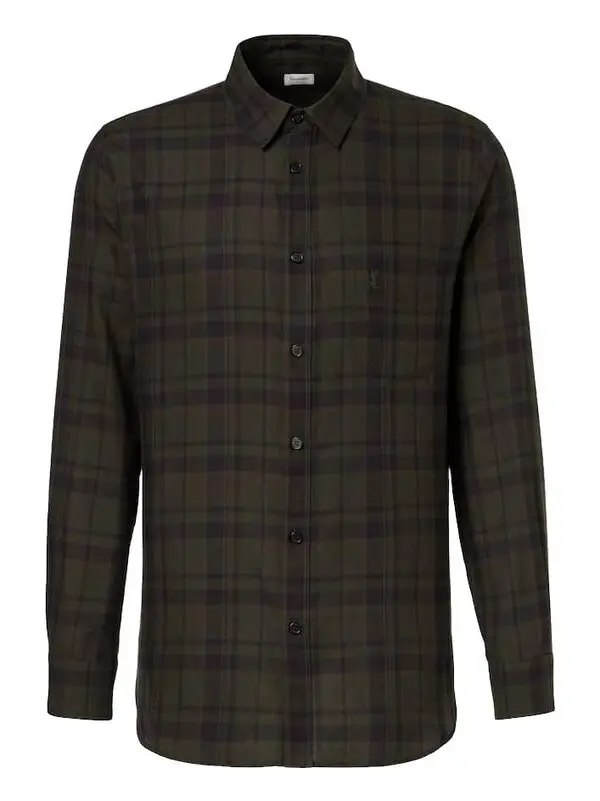 Saint Laurent Cassandre Checked Cotton Flannel Shirt - Green