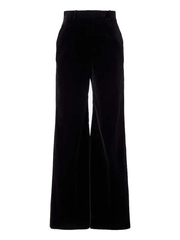 Valentino Garavani High-rise Cotton Velvet Wide-leg Pants - Black
