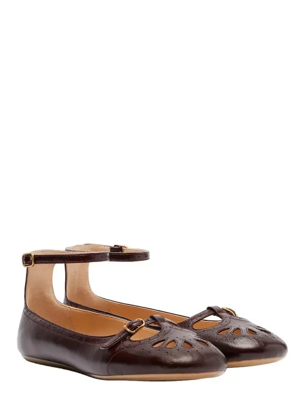 Chloé Cutout Leather Ballet Flats - Burgundy