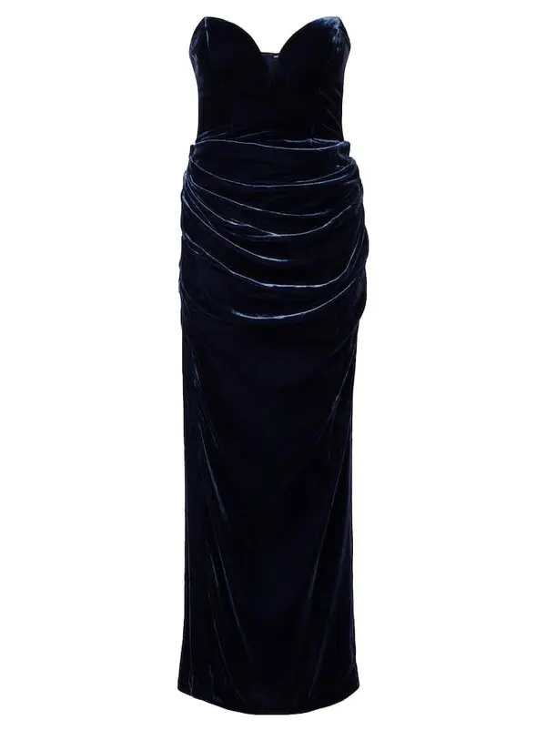 Remain Birger Christensen Vilma Draped Strapless Velvet Gown - Blue
