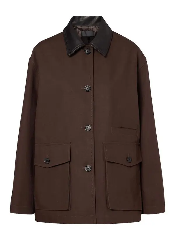 NILI LOTAN Leather-trimmed Cotton Jacket - Brown