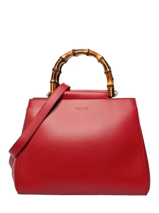 Gucci Bamboo 1947 Leather Handle Top Handle - Hibiscus Red
