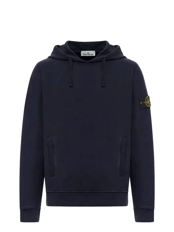Stone Island Brushed Organic Cotton Fleece Hoodie - Blue