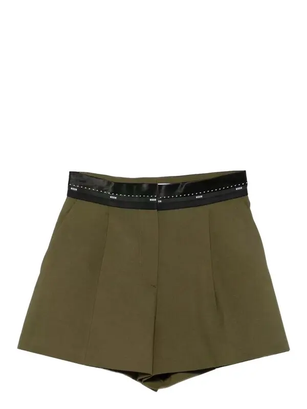 MSGM Pleated Panel Ribbon-trimmed Shorts - Green