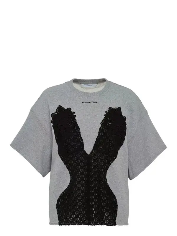 PUSHBUTTON Lace-applique T-shirt - Grey