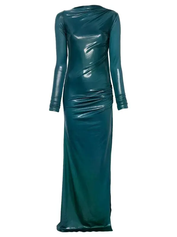 Andamane Long-sleeve Draped Maxi Dress - Blue