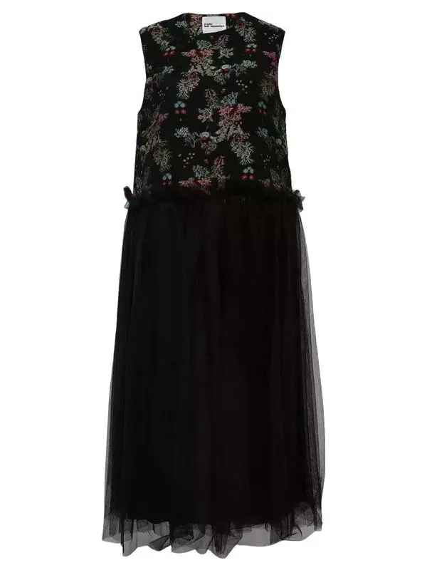 Noir Kei Ninomiya Floral-jacquard Tulle Midi Dress - Black