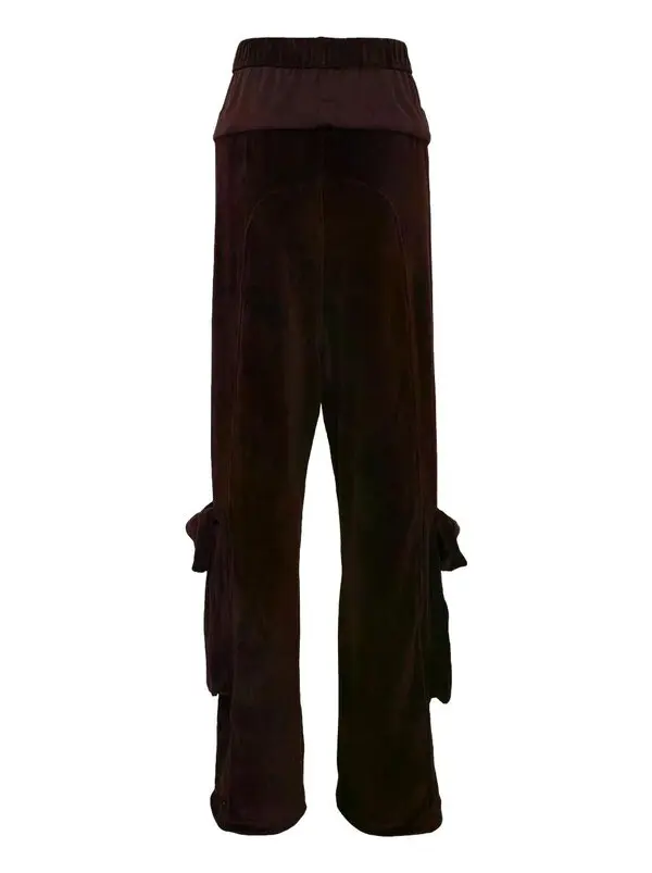 OPEN YY Rolled-waist Velour Cargo Pants - Brown