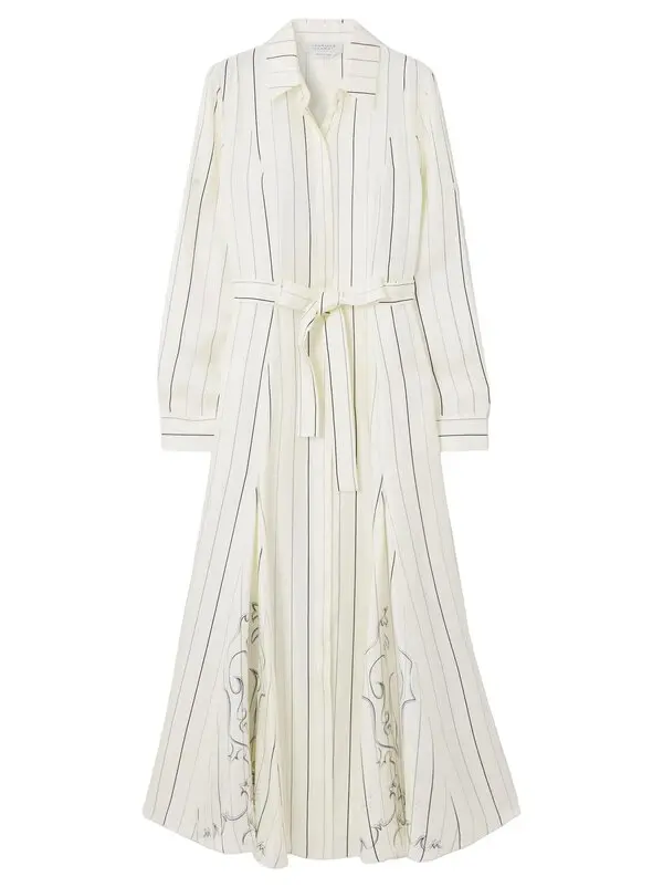 Gabriela Hearst Galway Belted Striped Silk-twill Midi Shirt Dress - Neutrals