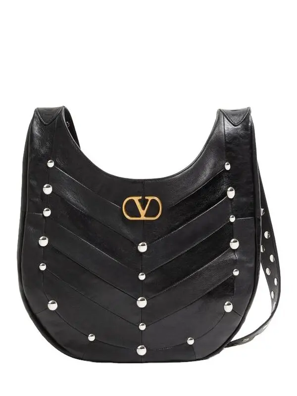 ValentinoGaravani Hoboho Hobo Bag In Chevron Pattern Nappa Leather With Studs - Black
