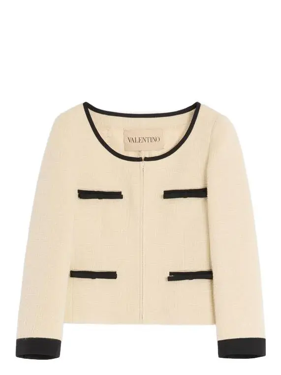Valentino Garavani Plain Wool Tweed Jacket - Almond/black