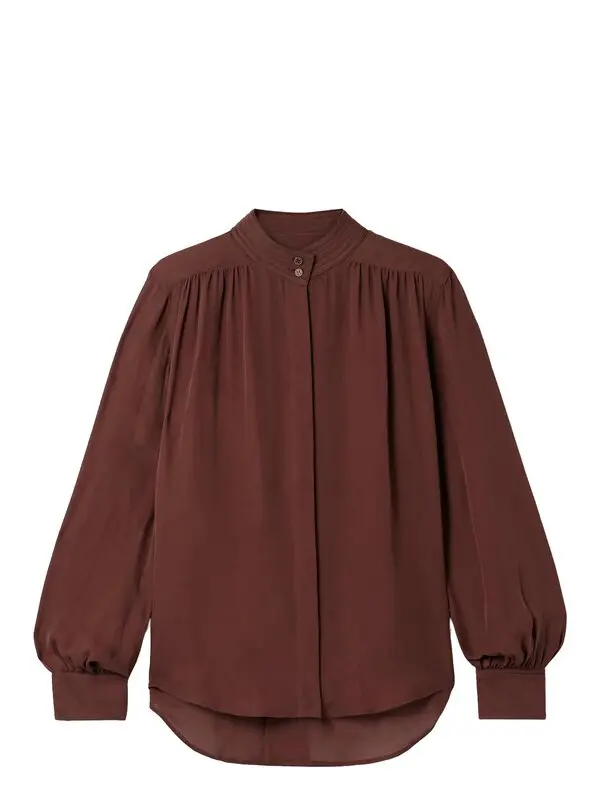 NILI LOTAN Revi Gathered Silk-georgette Blouse - Burgundy