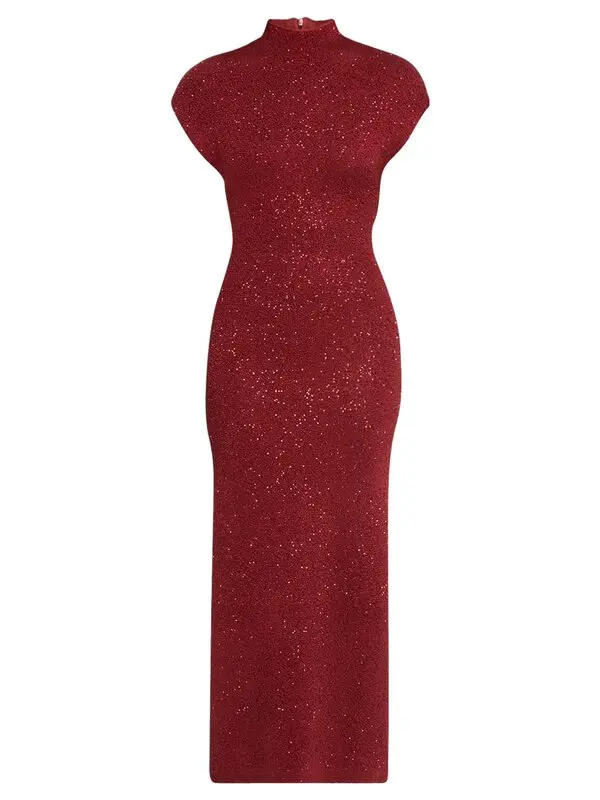 Lela Rose Sequin Knit Ankle Dress - Red