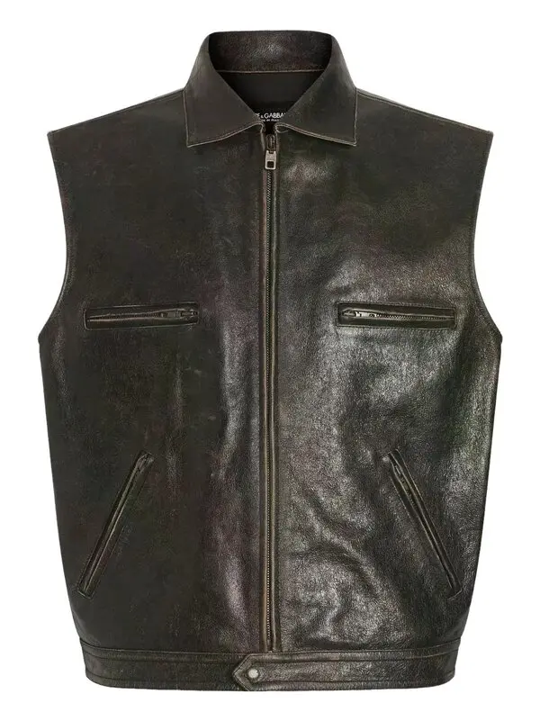 Dolce & Gabbana Leather Waistcoat - Brown