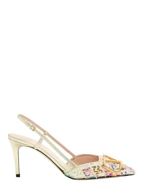 Valentino Garavani 80mm Sequin-embellished Slingback Pumps - Neutrals