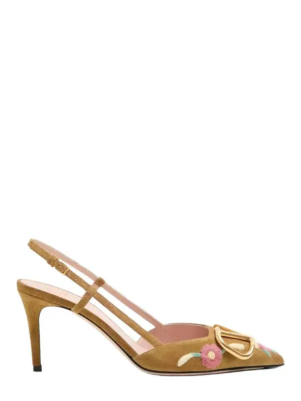 Valentino Garavani 80mm Floral-embroidered Slingback Pumps - Brown