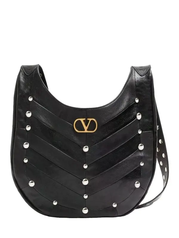 Valentino Garavani Chevron-pattern Shoulder Bag With Stud Embellishments - Black