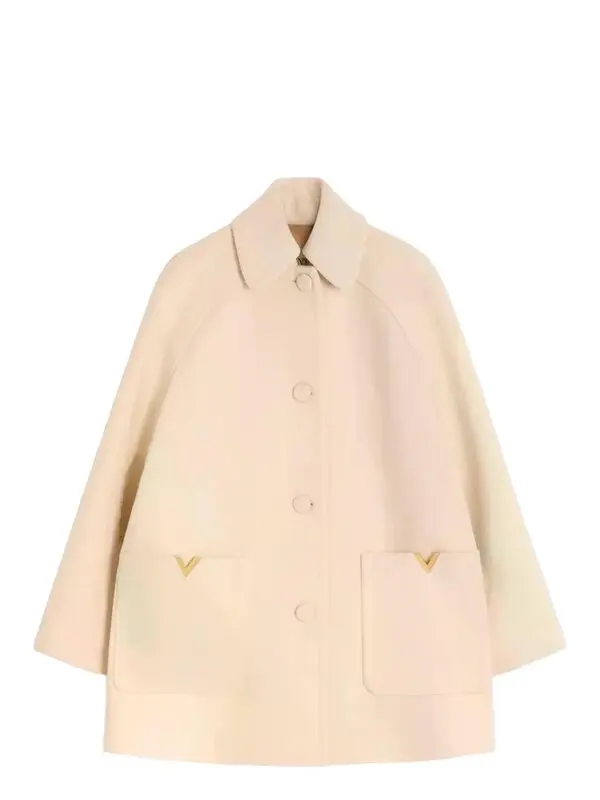 Valentino Garavani Wool Pea Coat With V-detail - Neutrals