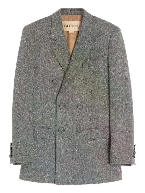 Valentino Garavani Natté-boutonné Double-breasted Blazer - Neutrals