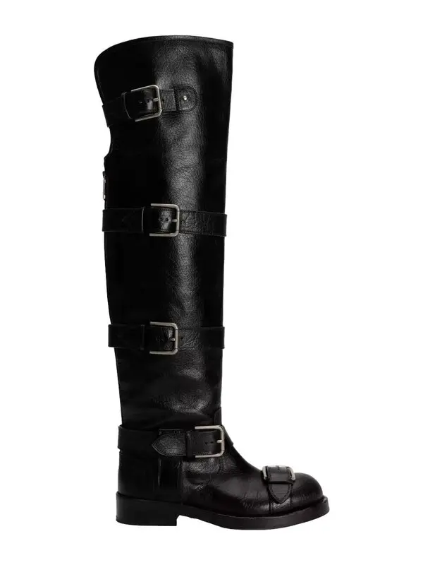 Dolce & Gabbana Buckle-strap Leather Knee-high Boots - Black