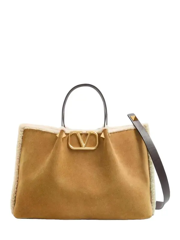 Valentino Garavani Vlogo Signature Suede Tote Bag - Neutrals
