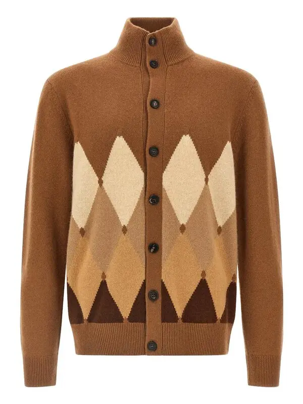 BALLANTYNE Argyle Cashmere Cardigan - Brown