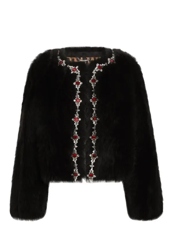 Dolce & Gabbana Sheepskin Jacket With Inlay - Brown