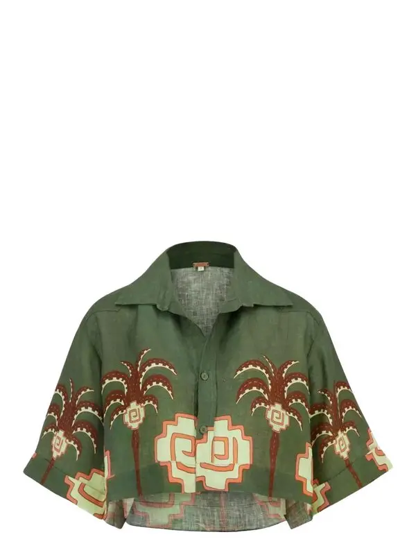 Johanna Ortiz Palm Tree Print Linen Shirt - Green