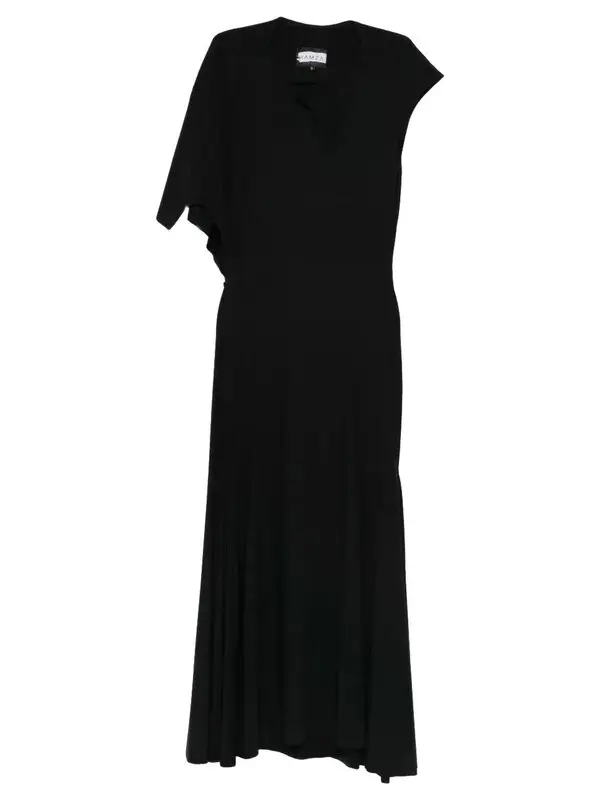 HAMZA Asymmetric Neckline Flared Dress - Black