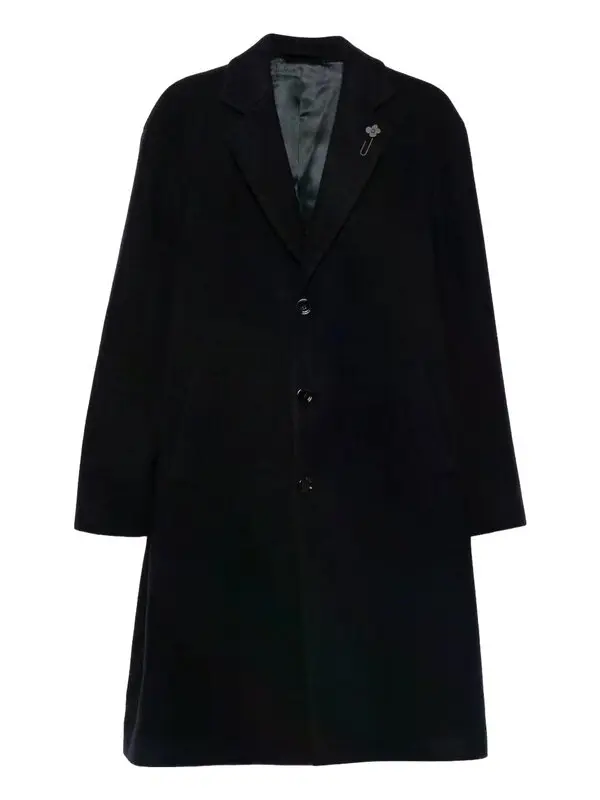 LARDINI Single-breasted Coat With Logo Pin - Blue