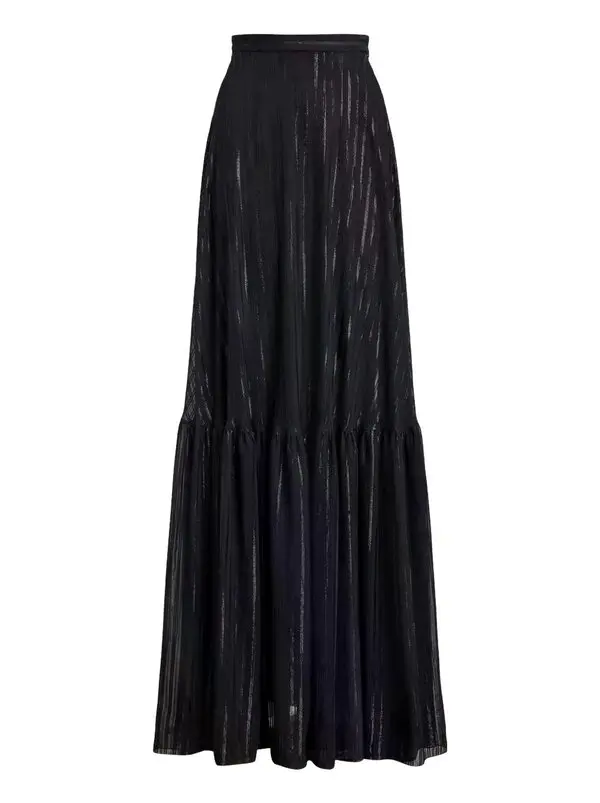 Ralph Lauren Metallic-striped Tiered Maxi Skirt - Black