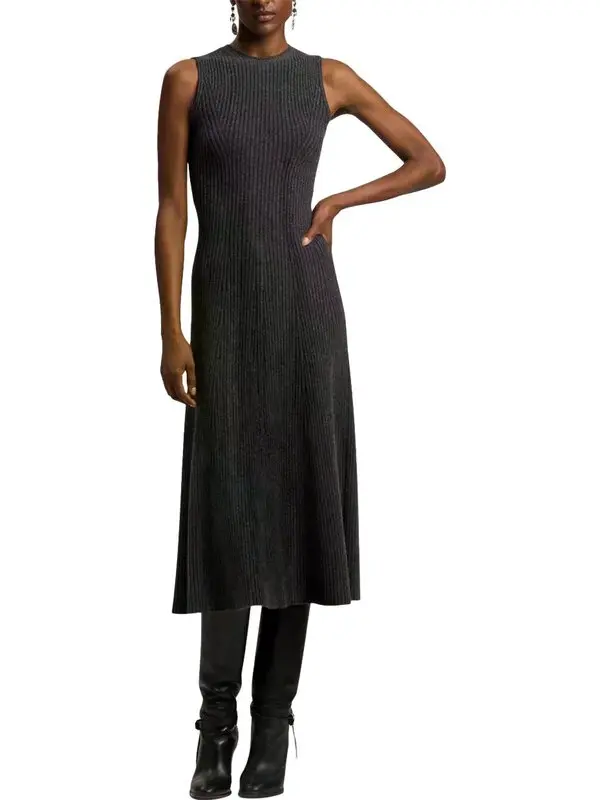 Ralph Lauren Ribbed Sleeveless Midi Dress - Grey