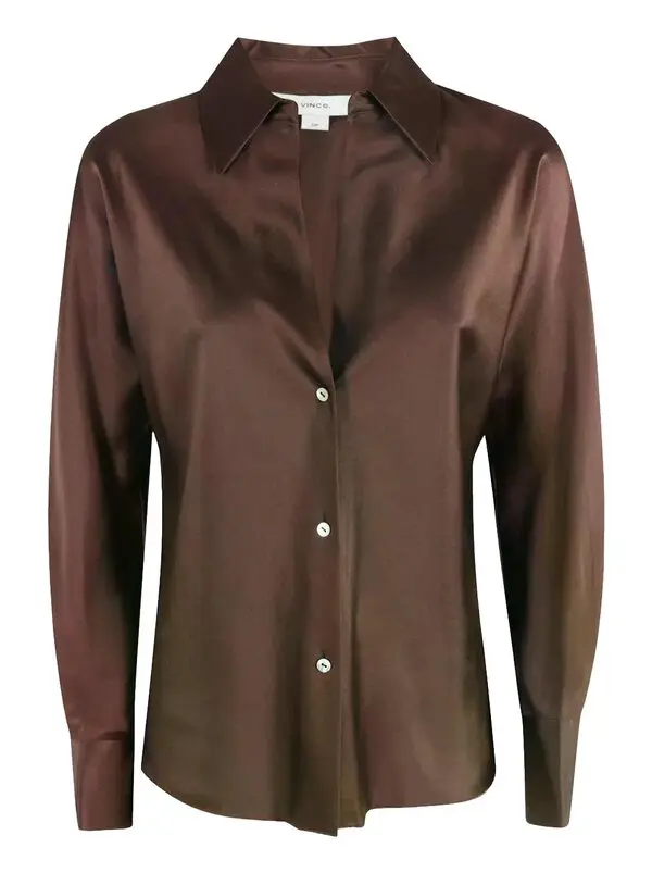 Vince Satin Long-sleeve Shirt - Brown