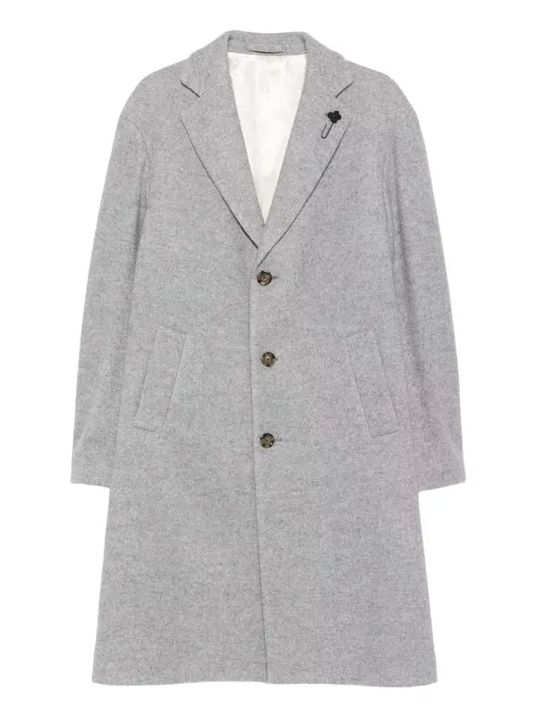 LARDINI Single-breasted Coat With Logo Pin - Grey