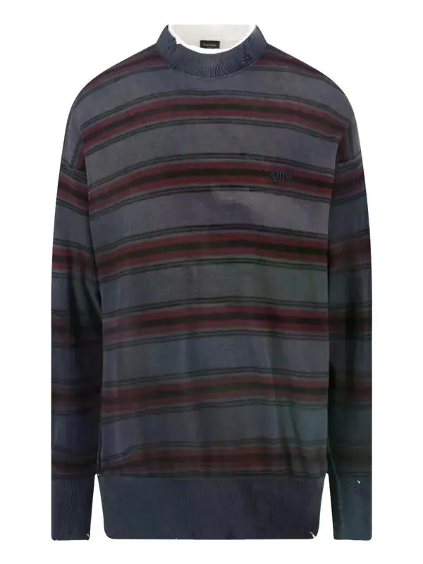 Balenciaga Striped Distressed Sweater - Blue