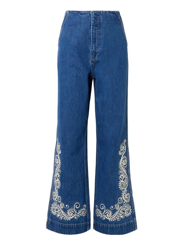 ALEMAIS Jacones Embroidered Straight-leg Jeans - Blue