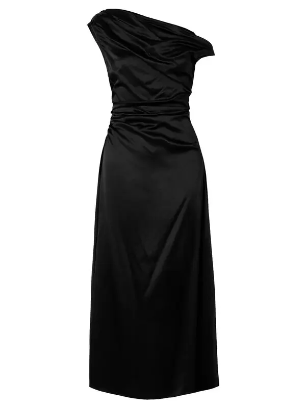 Staud Phare Draped Silk-blend Midi Dress - Black
